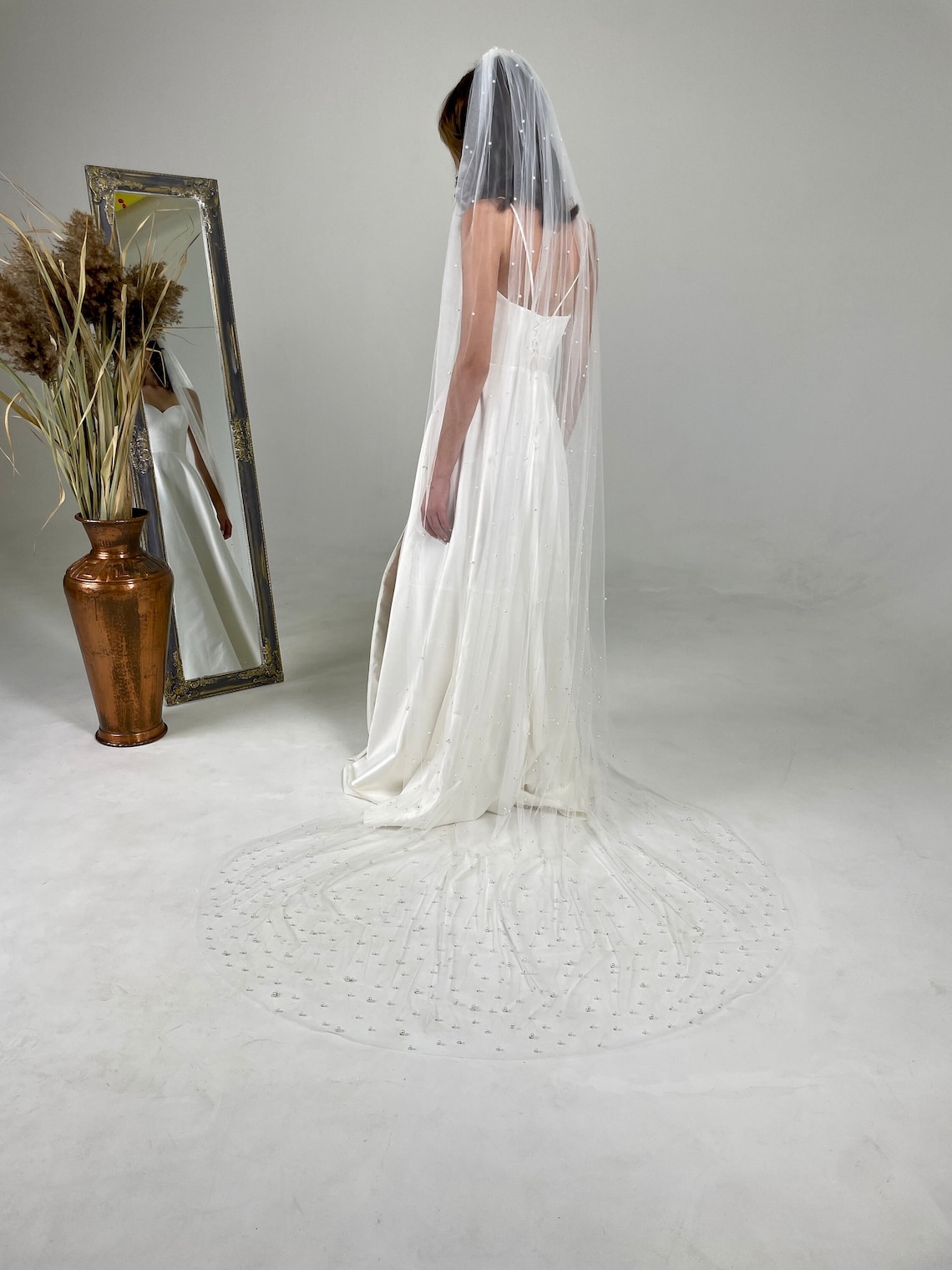 Wedding Veil Cascade Soft Bridal Veil With Scattered Pearls - Etsy