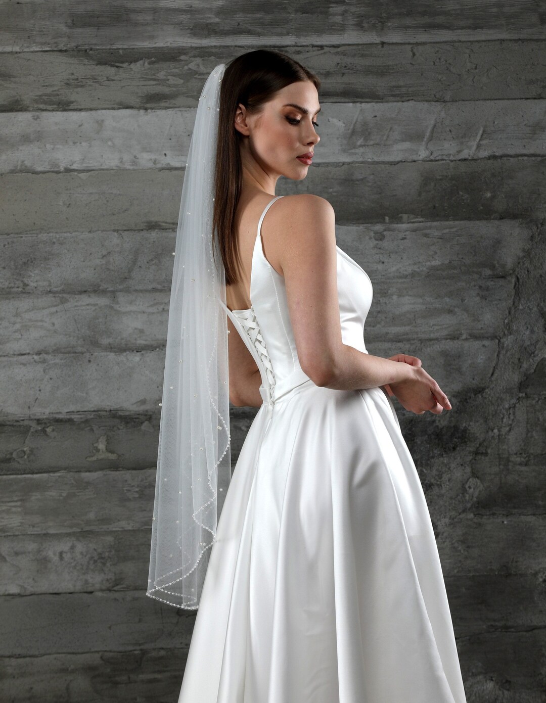 Modern Wedding Veil, Chapel Veils, Minimalist Slim Veil, Bridal Wedding ...