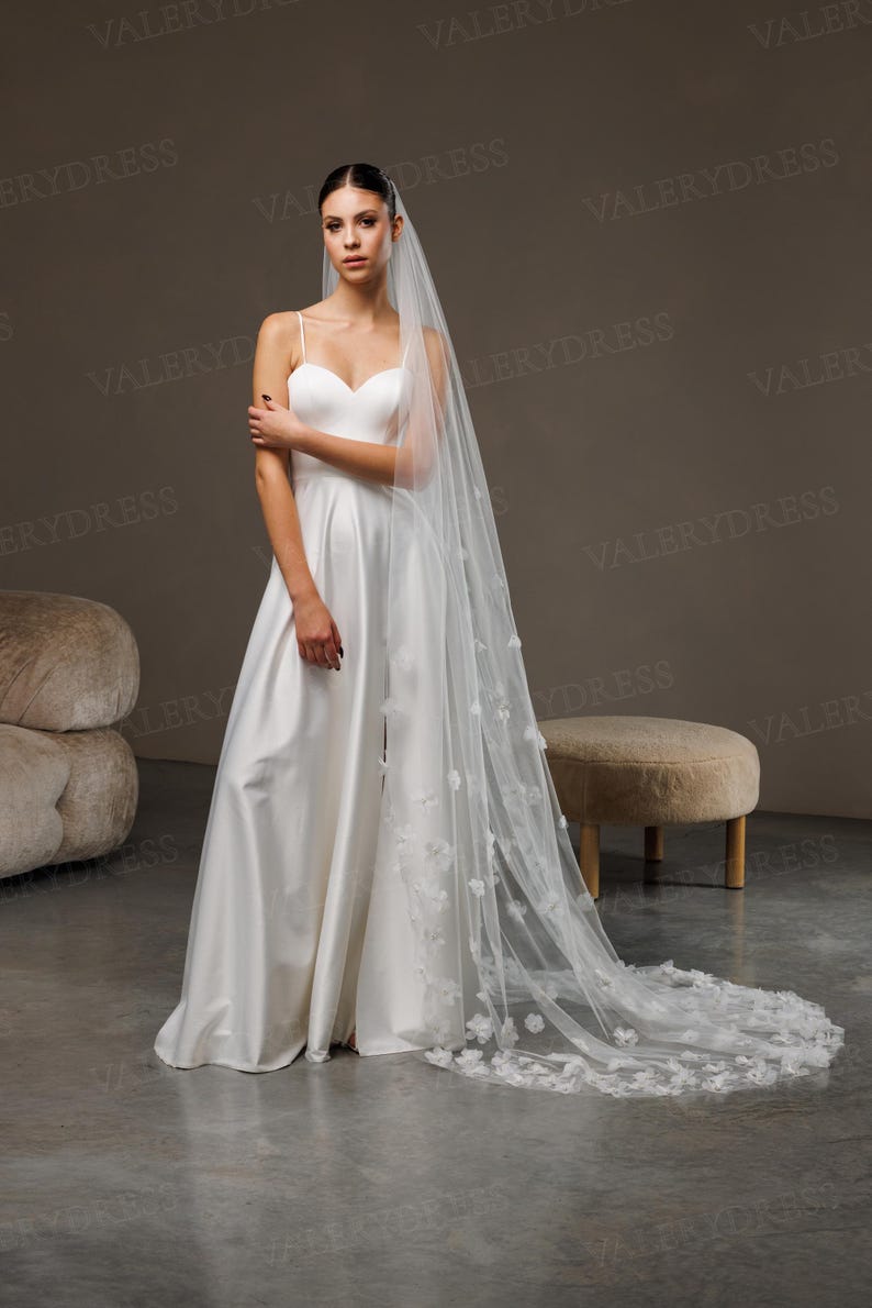 3D Floral Wedding Veil | Cathedral Length Flower Bridal Headpiece ...