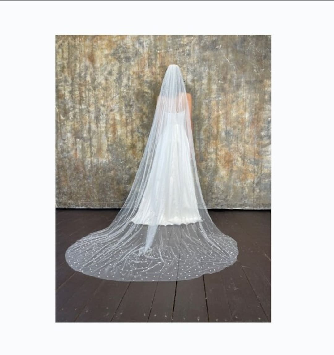 Wedding Veil Cascade Soft Bridal Veil With Scattered Pearls Royal ...