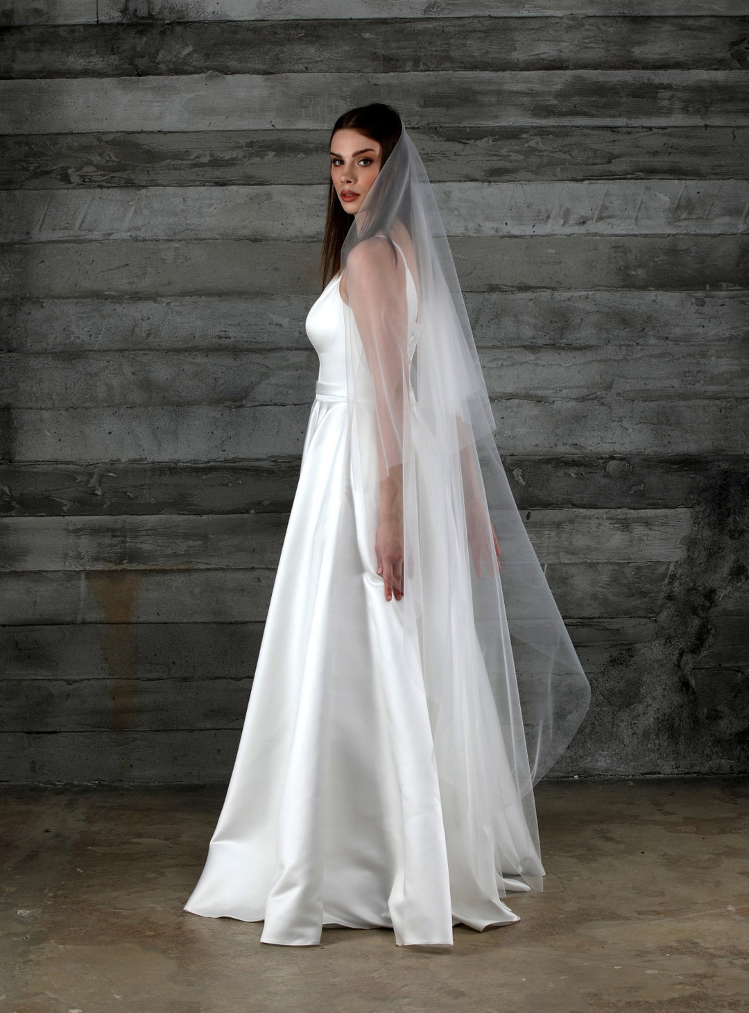 Plain Long Veil, Minimalist Veil, Simple Bridal Veil, Ivory Lace Veil ...