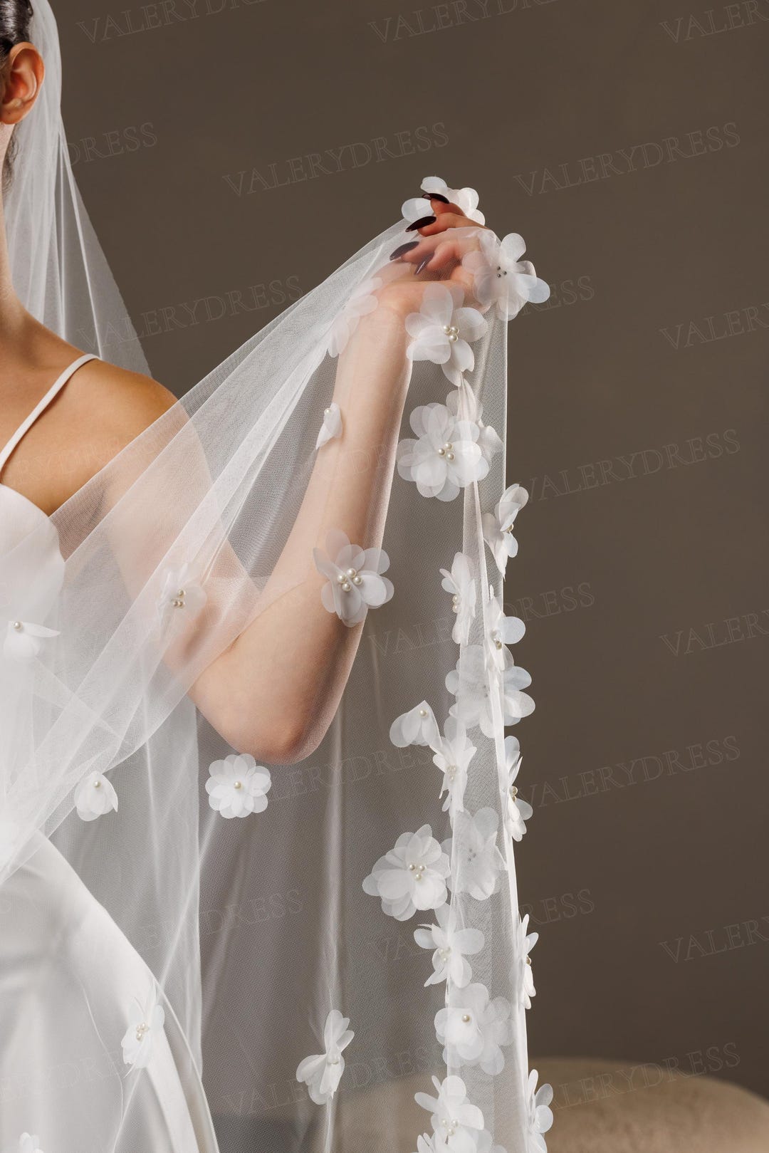 3D Floral Wedding Veil | Cathedral Length Flower Bridal Headpiece ...