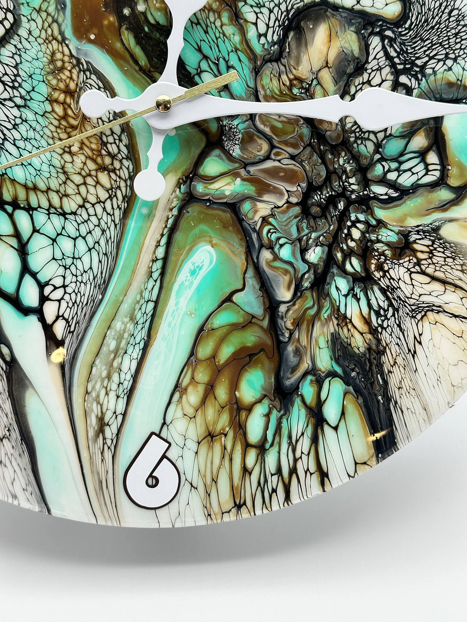 Upcycled Record Album Clock – Teal & Brown Abstract Fluid Art, 12 Inch ...