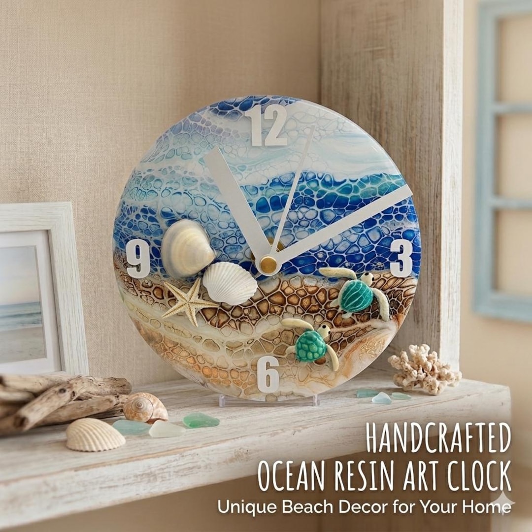Handcrafted Ocean Resin Clock – Beach Decor With Turtles, Seashells - Etsy