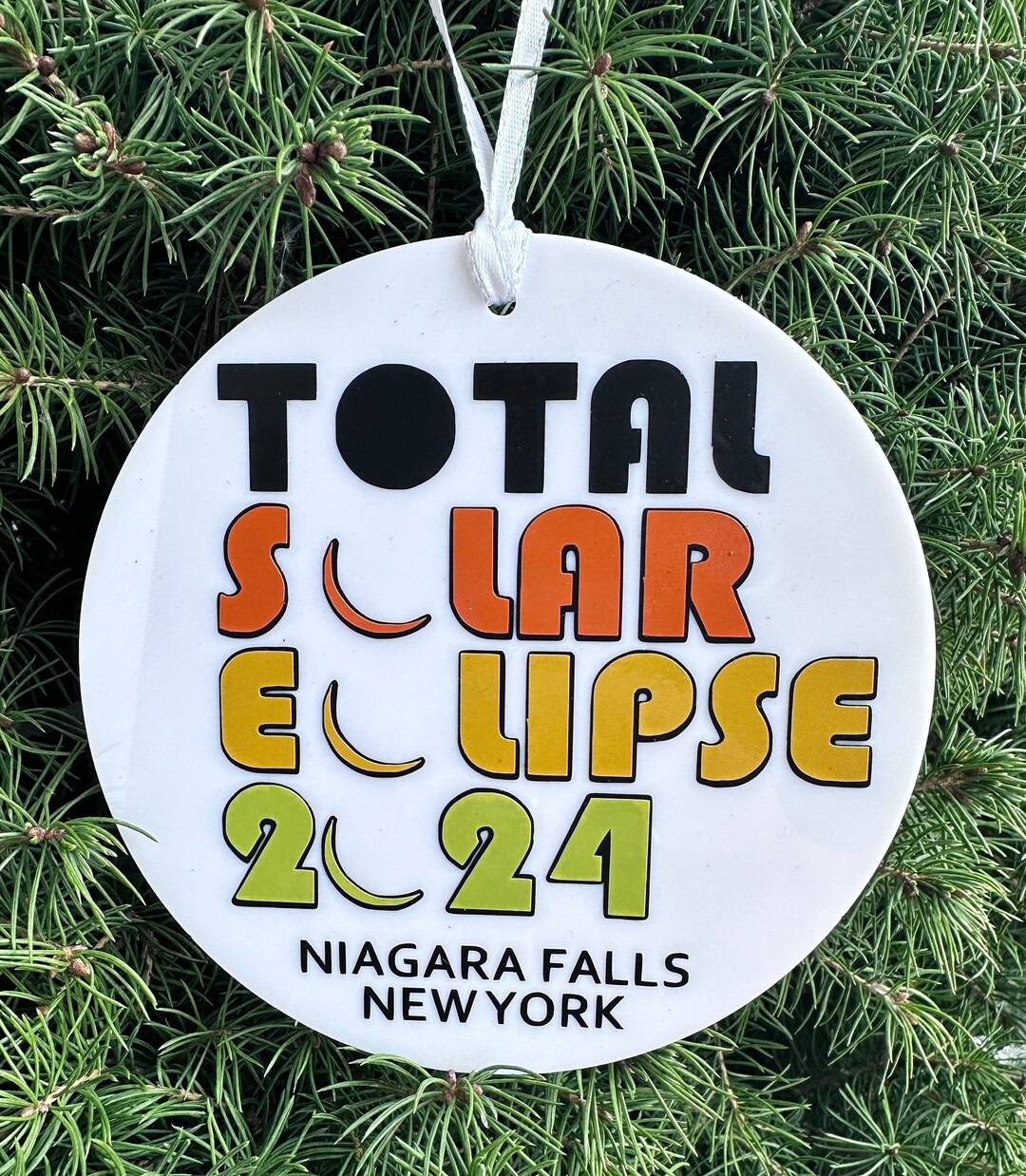 Total Solar Eclipse 2024 / Christmas Ornament / 4” White Acrylic Disc ...