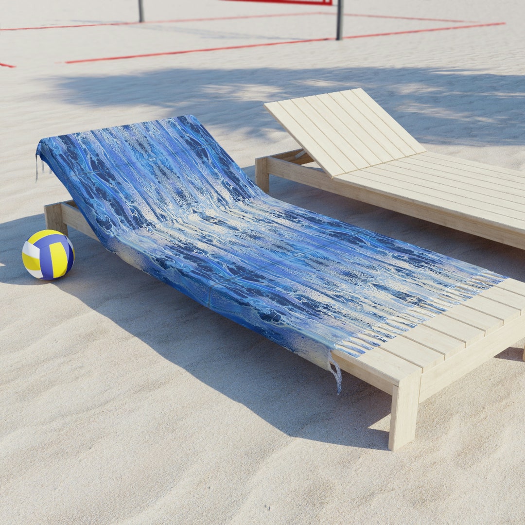 Blue Abstract Beach Cloth Towel With Knotted Fringe - Etsy