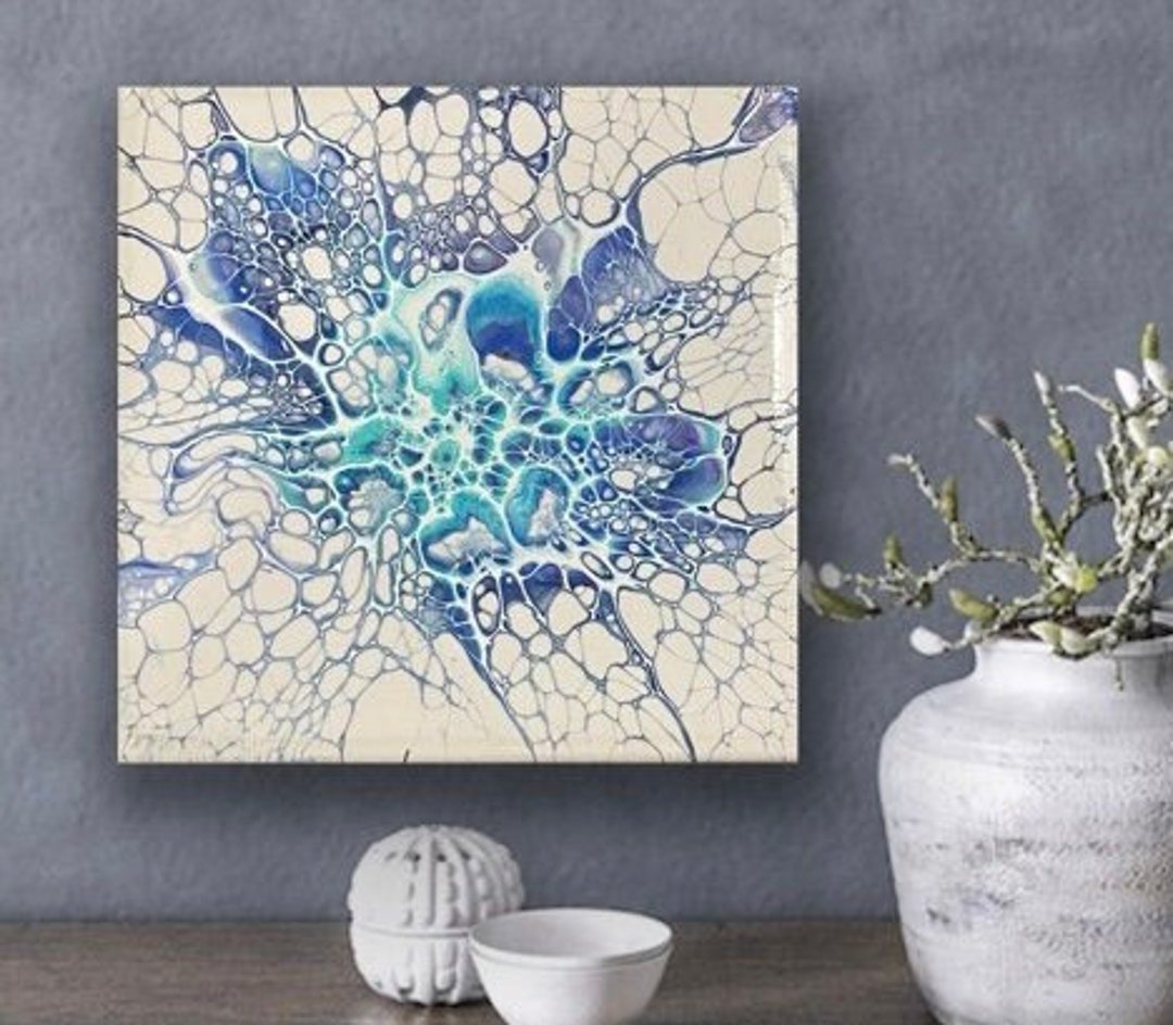 Splash, Acrylic Pour Painting, 8 Square Painting on Canvas, Unique Wall ...