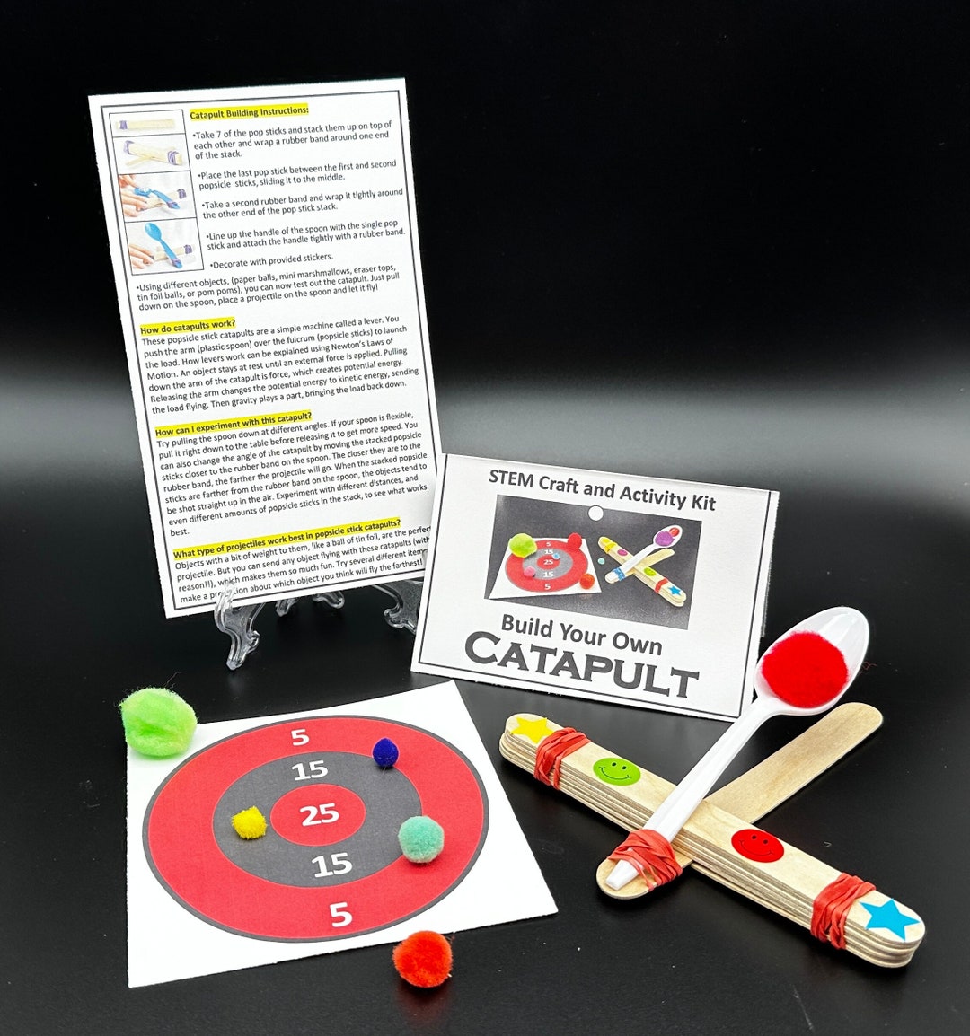 Kids STEM Activity Kit, Smiley Face Themed Make Your Own Catapult Kit ...