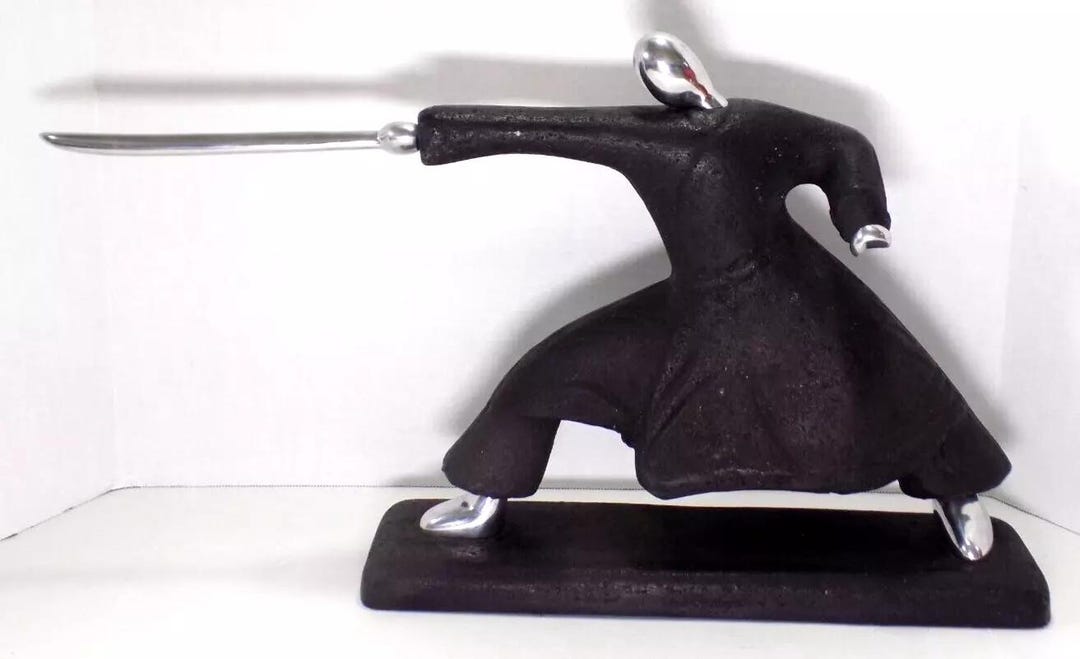 Samurai Sculpture Chrome Sword Black Vintage Large Retro Modernist ...