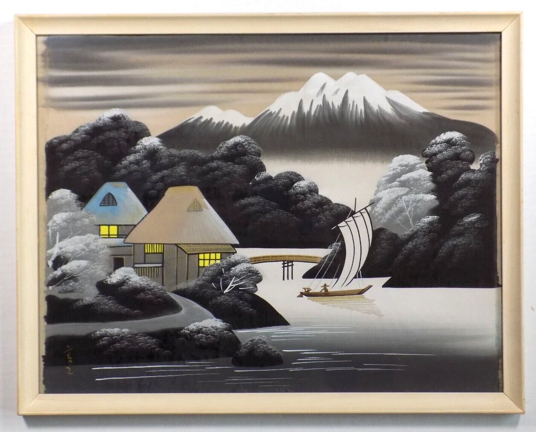 Japanese Hand Painted Painting Man in Boat Solitude Peace Silk - Etsy