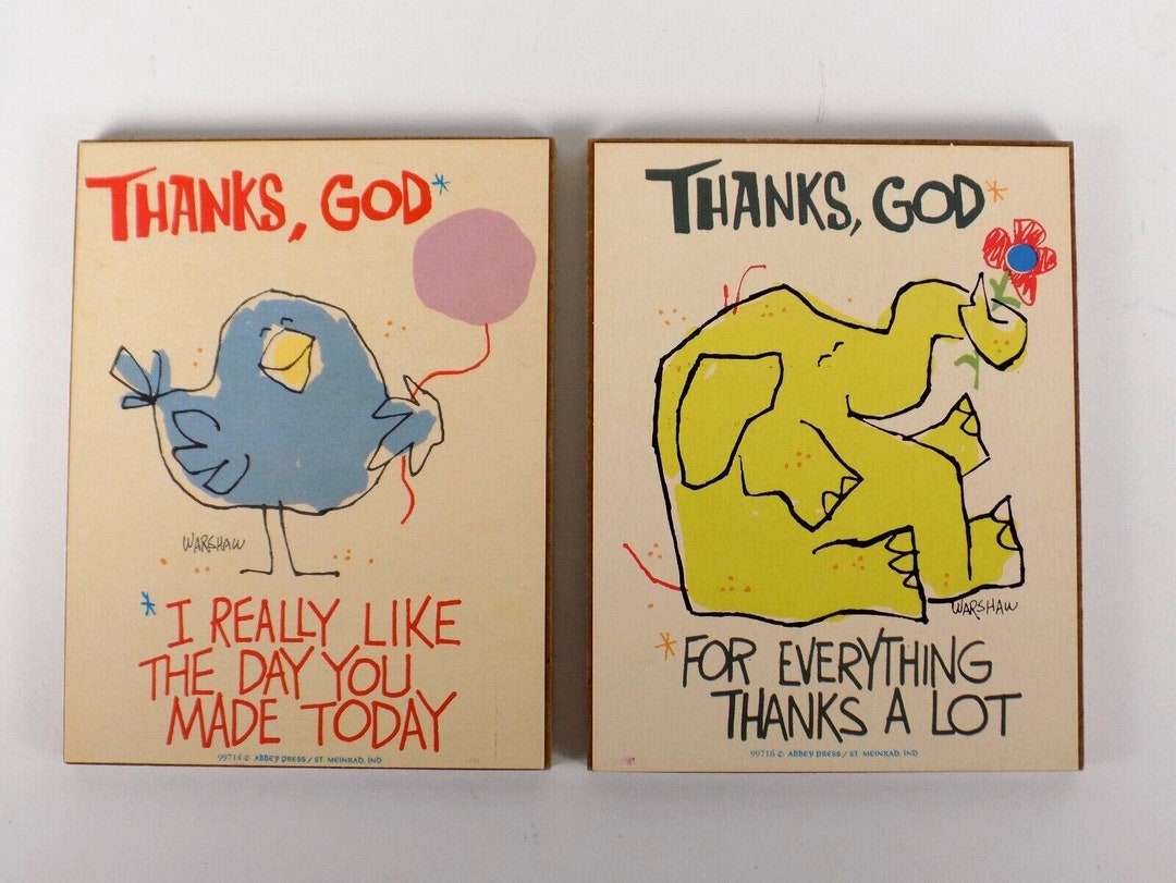 Abbey Press Vintage Thanks God Mini Wood Plaques Warshaw Art Christian ...