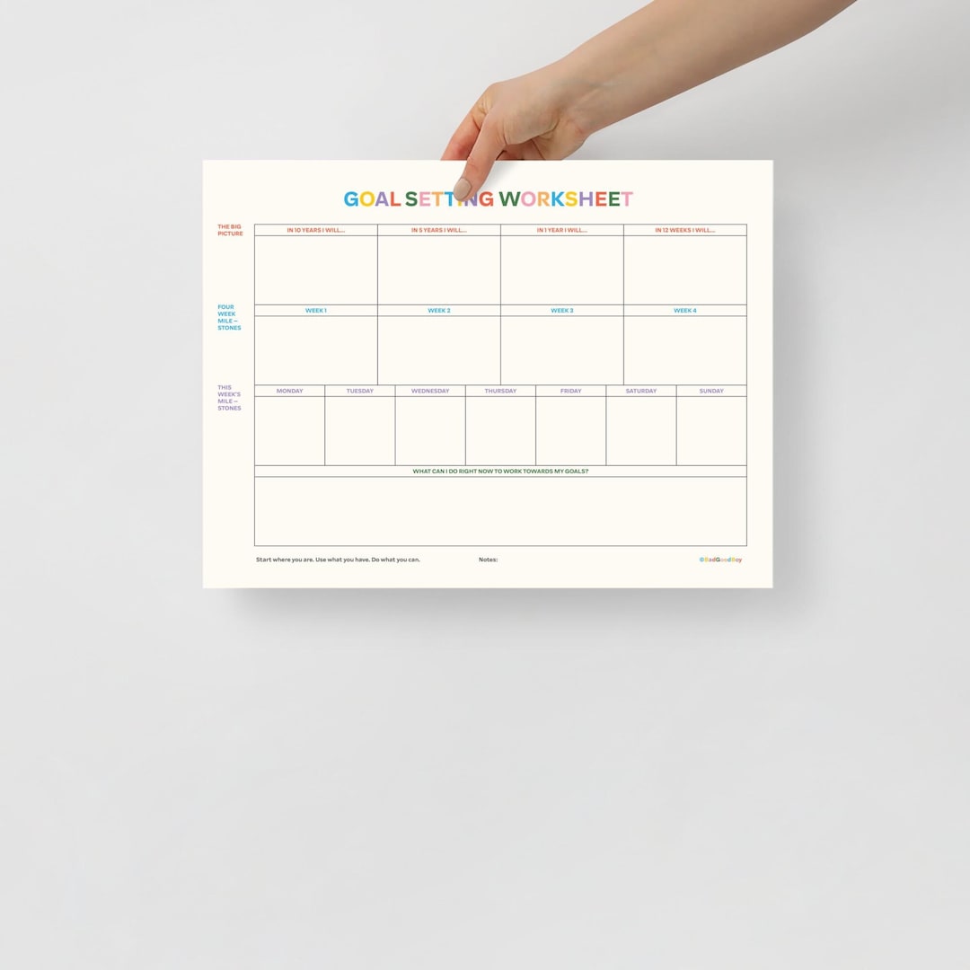 Goal Setting Worksheet / Monthly Planner / Reaching Goals / Daily ...