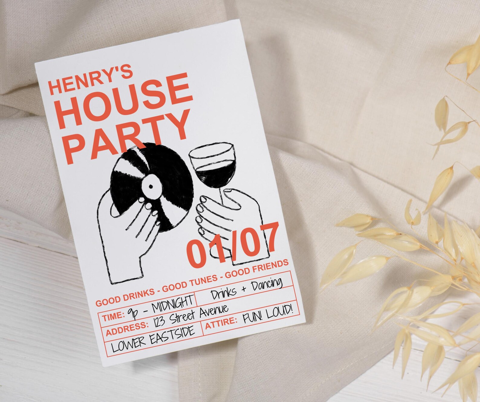 House Party Invitation Template / Editable Canva Birthday Dinner ...