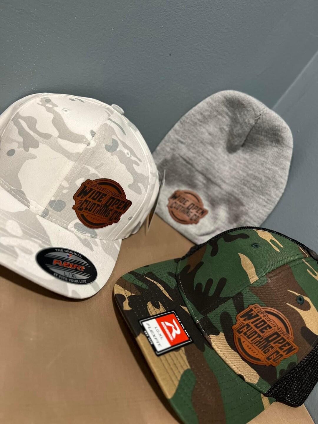 White Camo Richardson Fitted Hat With Wide Open Leather Patch - Etsy