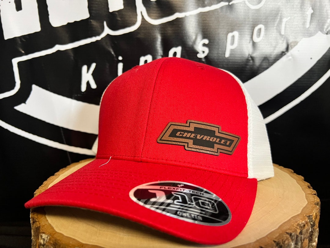 Flexfit 110 Red/white Snapback Hat With a Chevy Design Leather Patch ...