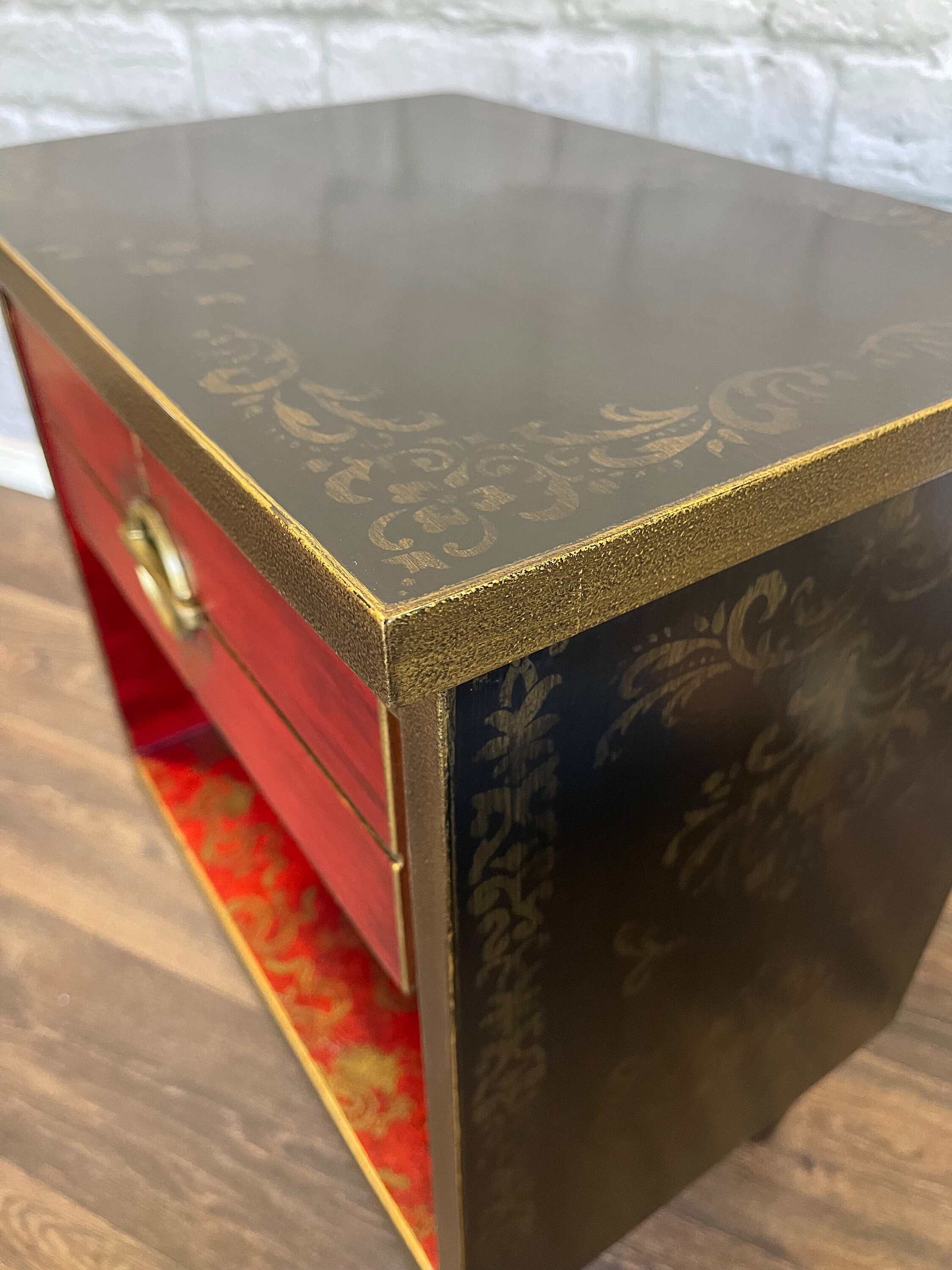 Asian Black Red Gold Side Table, Chinese Dragon, Fancy Asian End Table ...