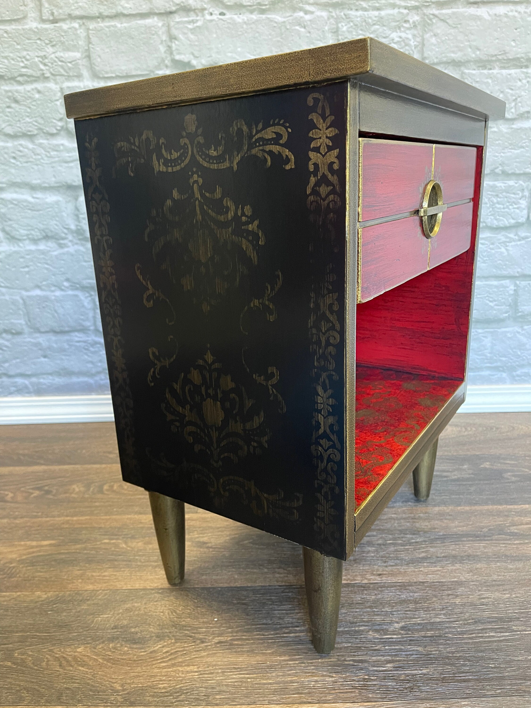 Asian Black Red Gold Side Table, Chinese Dragon, Fancy Asian End Table ...