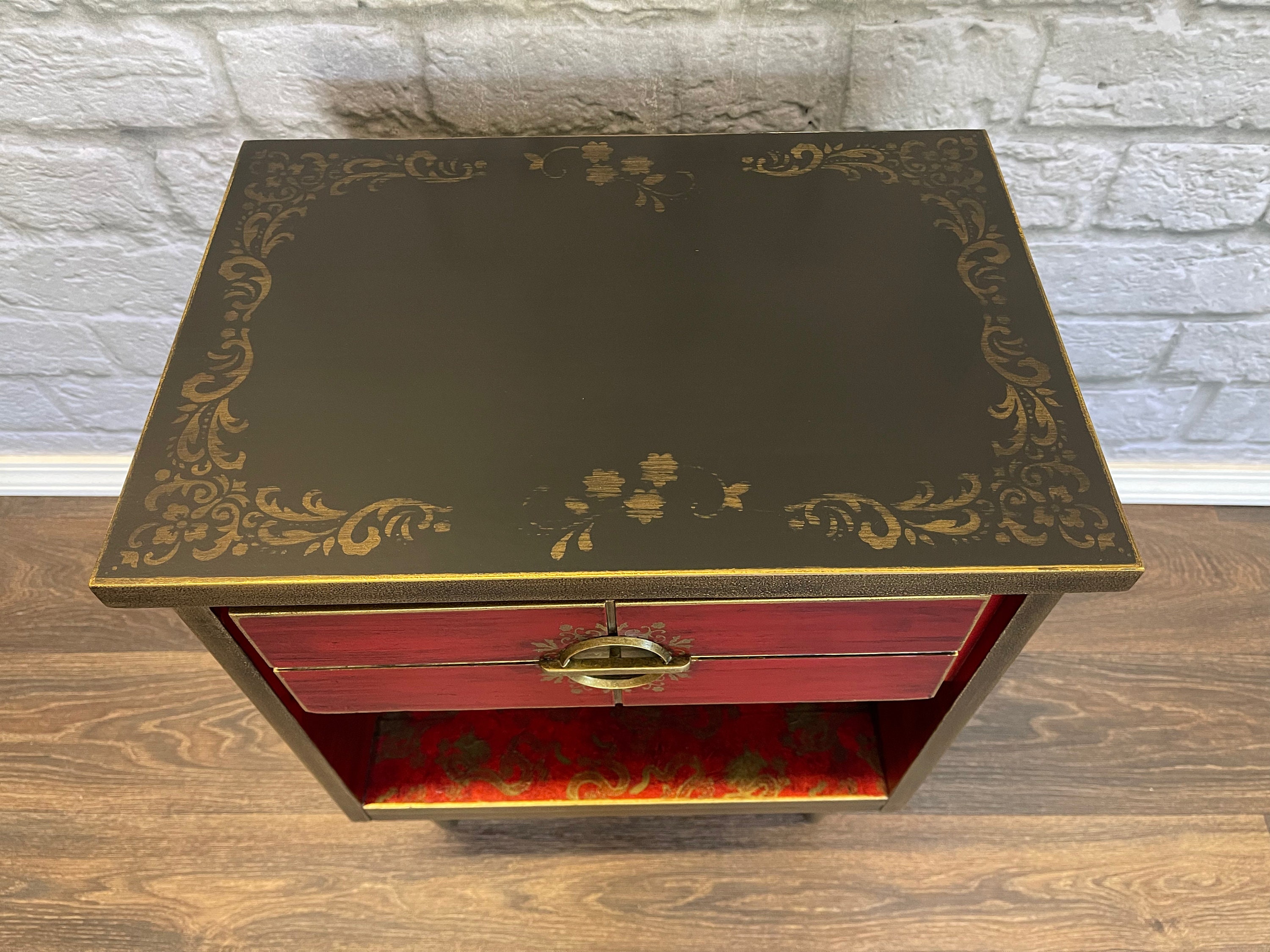 Asian Black Red Gold Side Table, Chinese Dragon, Fancy Asian End Table ...