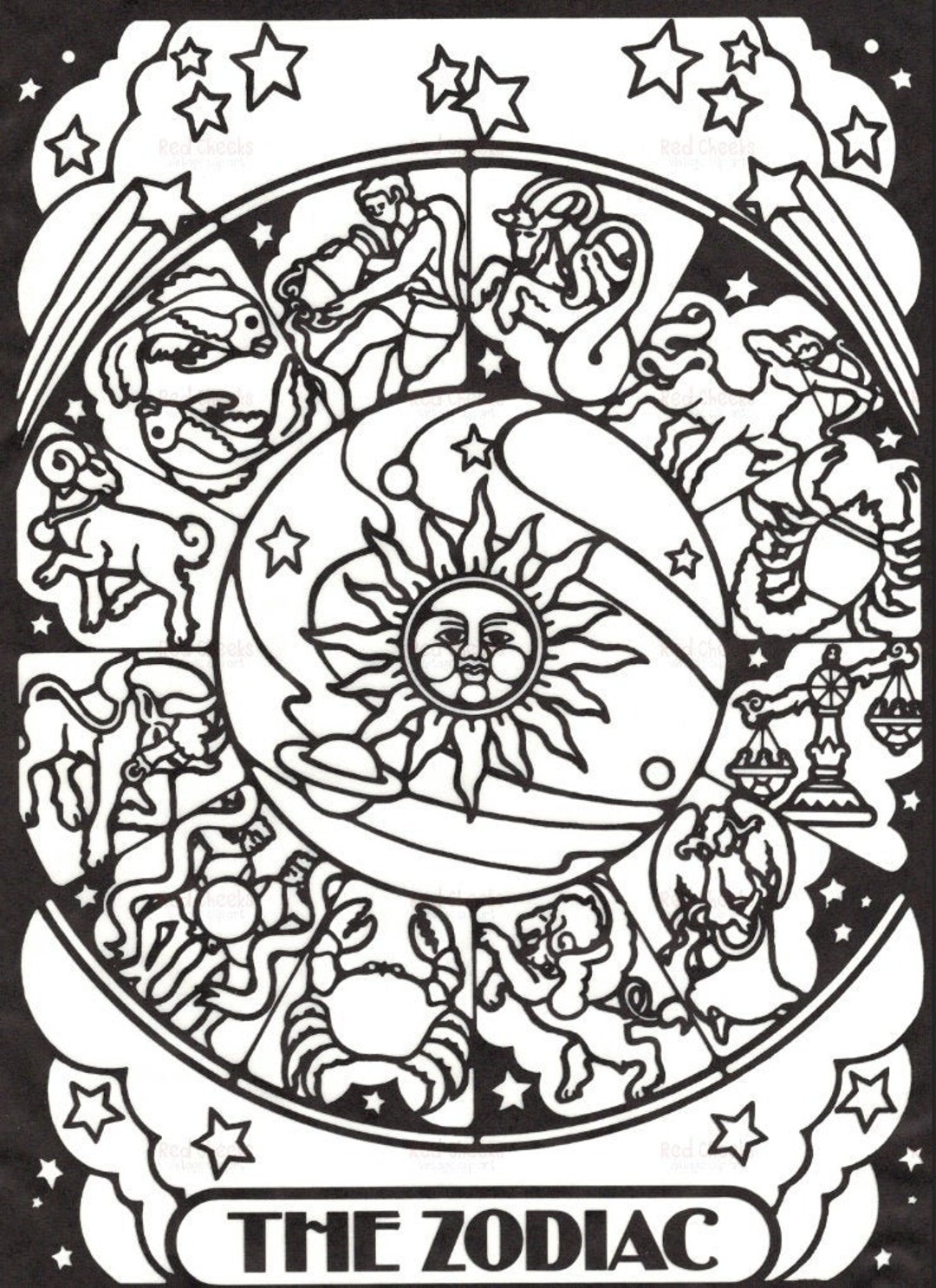 1970s Zodiac Coloring Page: Vintage Astrology Stars (digital Download ...