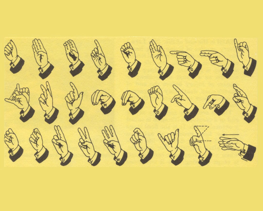 Vintage ASL Alphabet Chart: Hand Signals, Craft Clip Art (digital ...