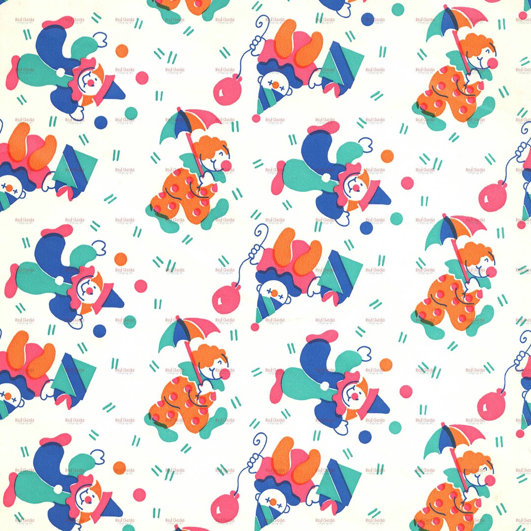Vintage Clown Wrapping Paper Pattern: High-resolution Clip Art (digital ...