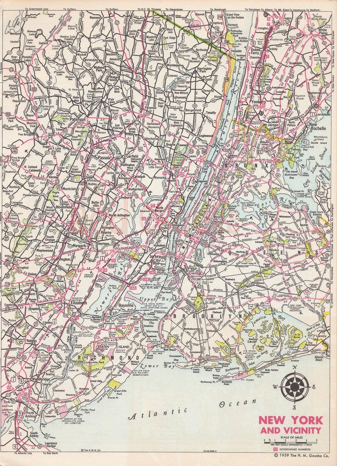 Vintage 1959 NYC Map: Brooklyn, Bronx, High Resolution (digital ...