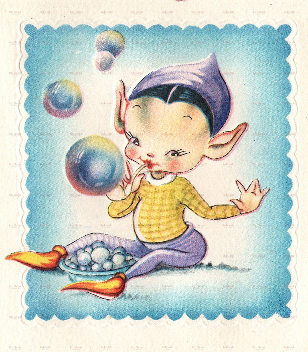 Vintage Elf Blowing Bubbles Postcard Image (digital Download) - Etsy