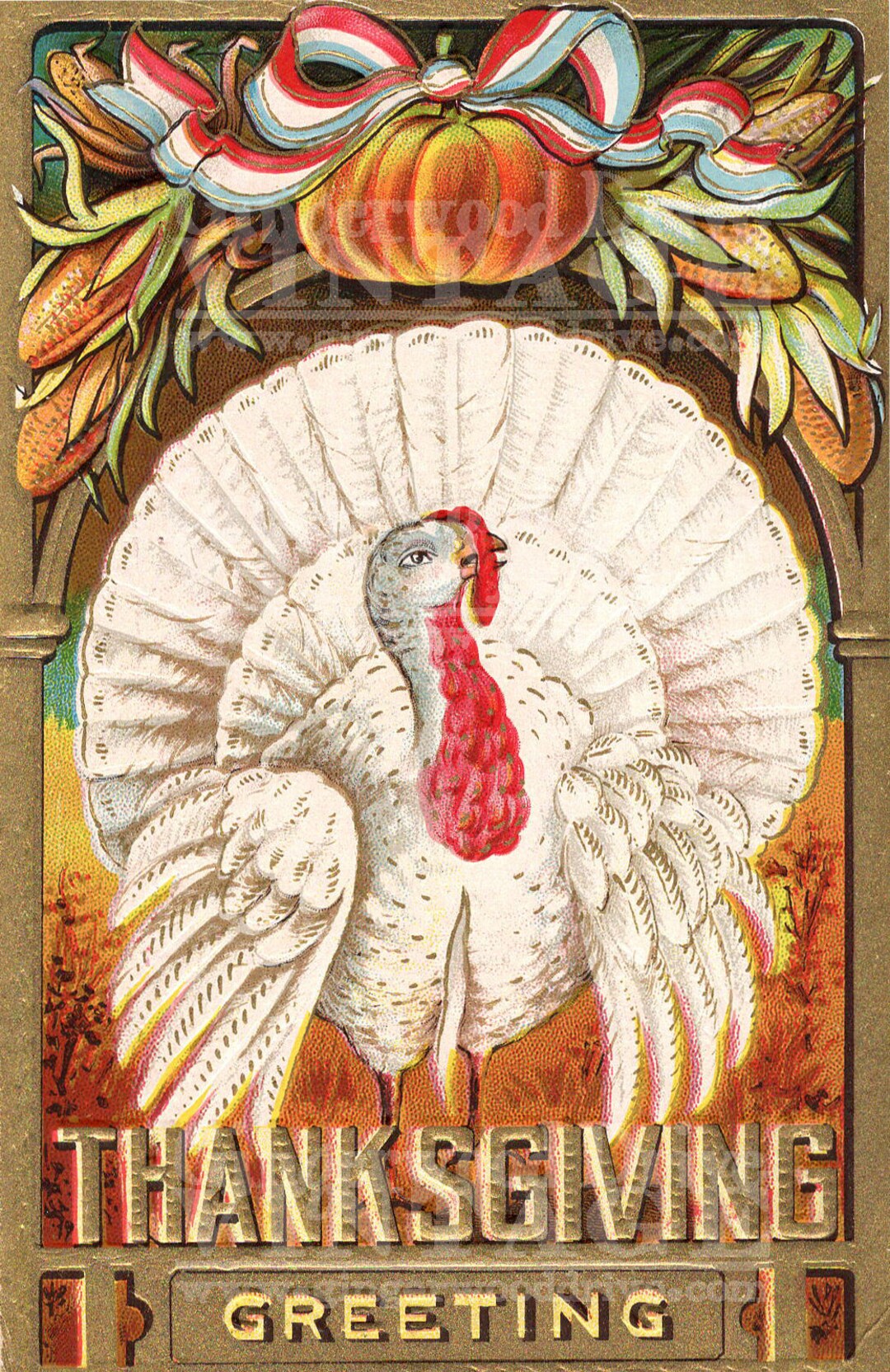 Digital Download of Vintage Fall Autumn Turkey Happy Thanksgiving ...