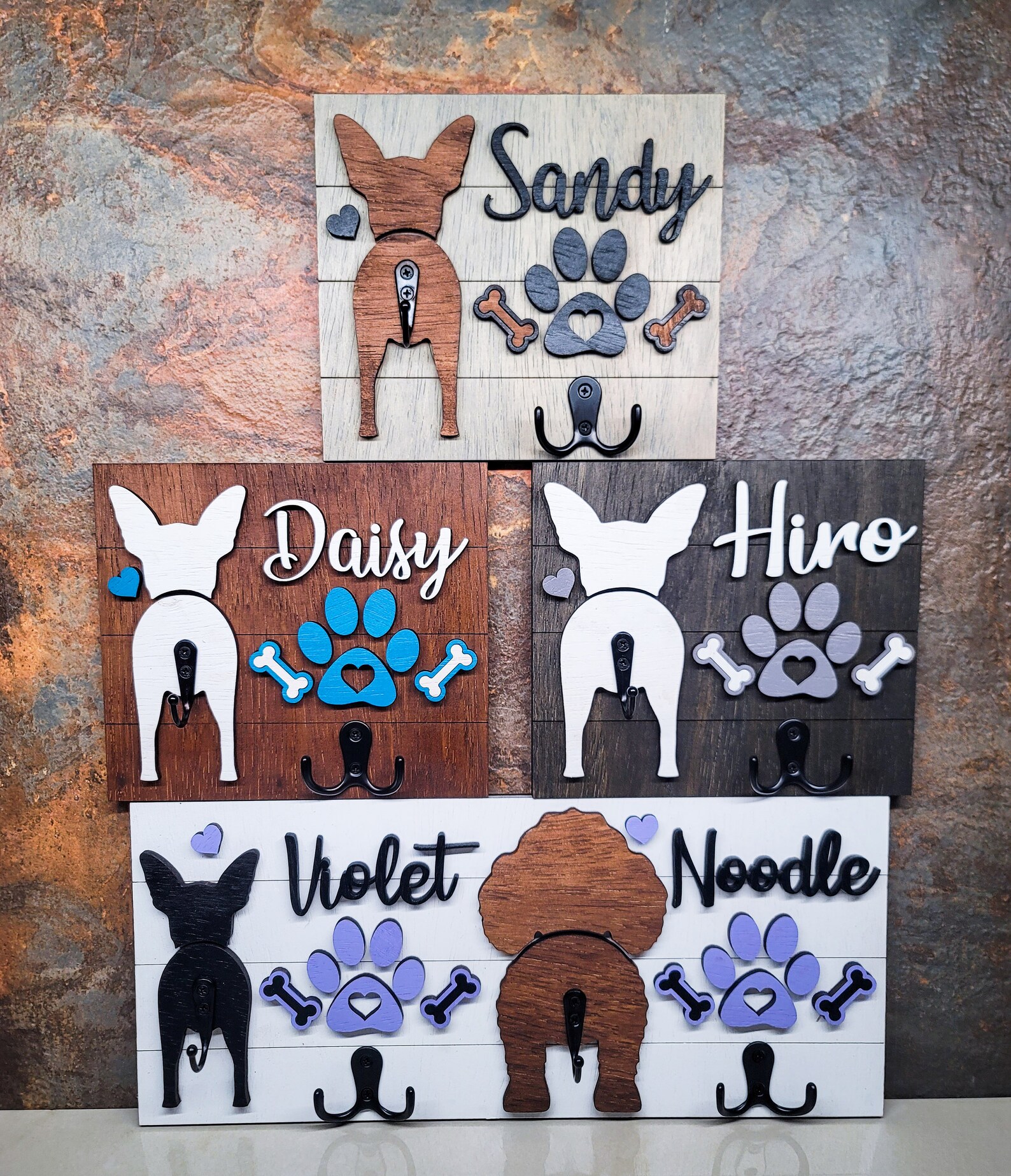 Personalized Wooden Dog Leash Holder Sign for Pet Parents 3D Dog Butt ...