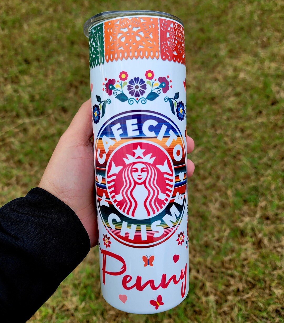 Cafecito Y Chisme 20oz Skinny Tumbler Colorful Mexican Theme Banner ...