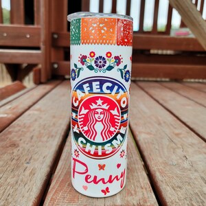 Cafecito Y Chisme 20oz Skinny Tumbler Colorful Mexican Theme Banner ...