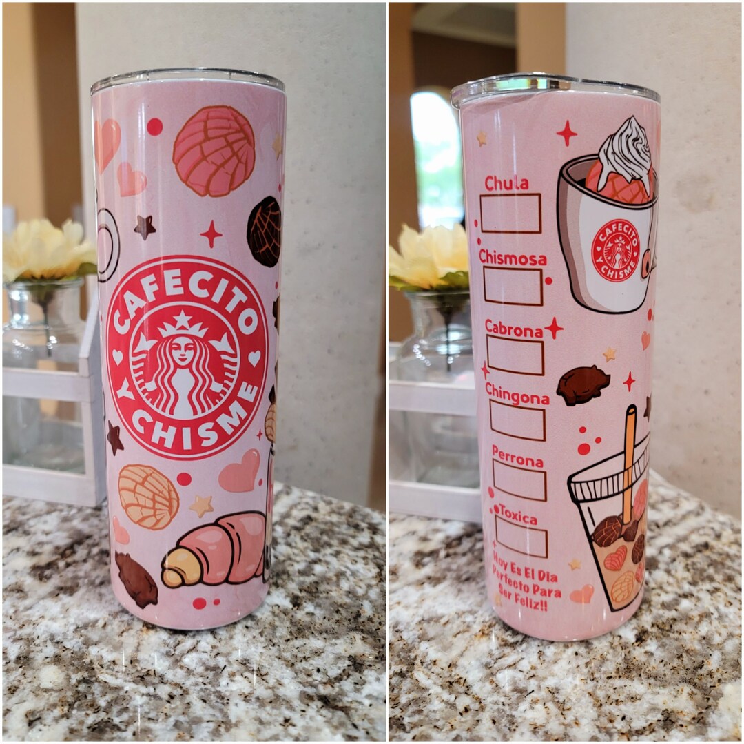Cafecito Y Chisme 20oz Skinny Tumbler Colorful Mexican Theme Conchas ...