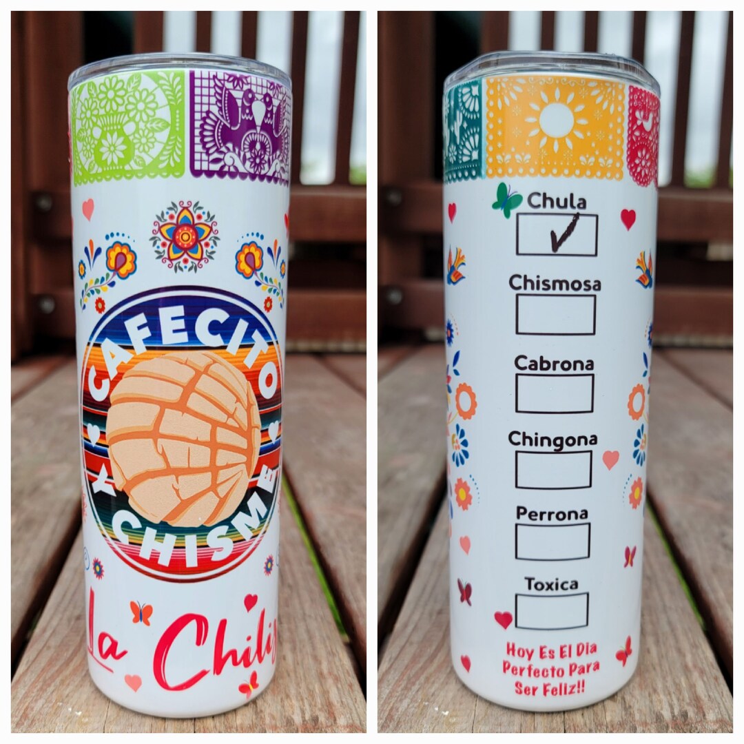Cafecito Y Chisme Concha Pan Dulce Skinny Tumbler Colorful Mexican ...