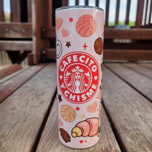Cafecito Y Chisme 20oz Skinny Tumbler Colorful Mexican Concha Pan Dulce ...