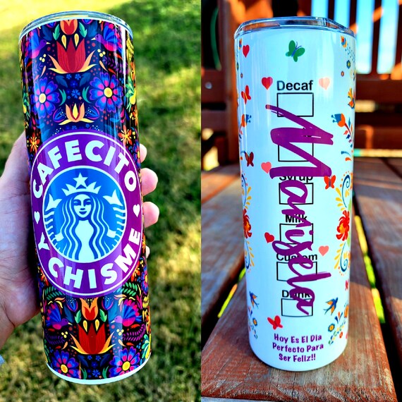 Cafecito Y Chisme 20oz Skinny Tumbler Colorful Mexican Theme - Etsy