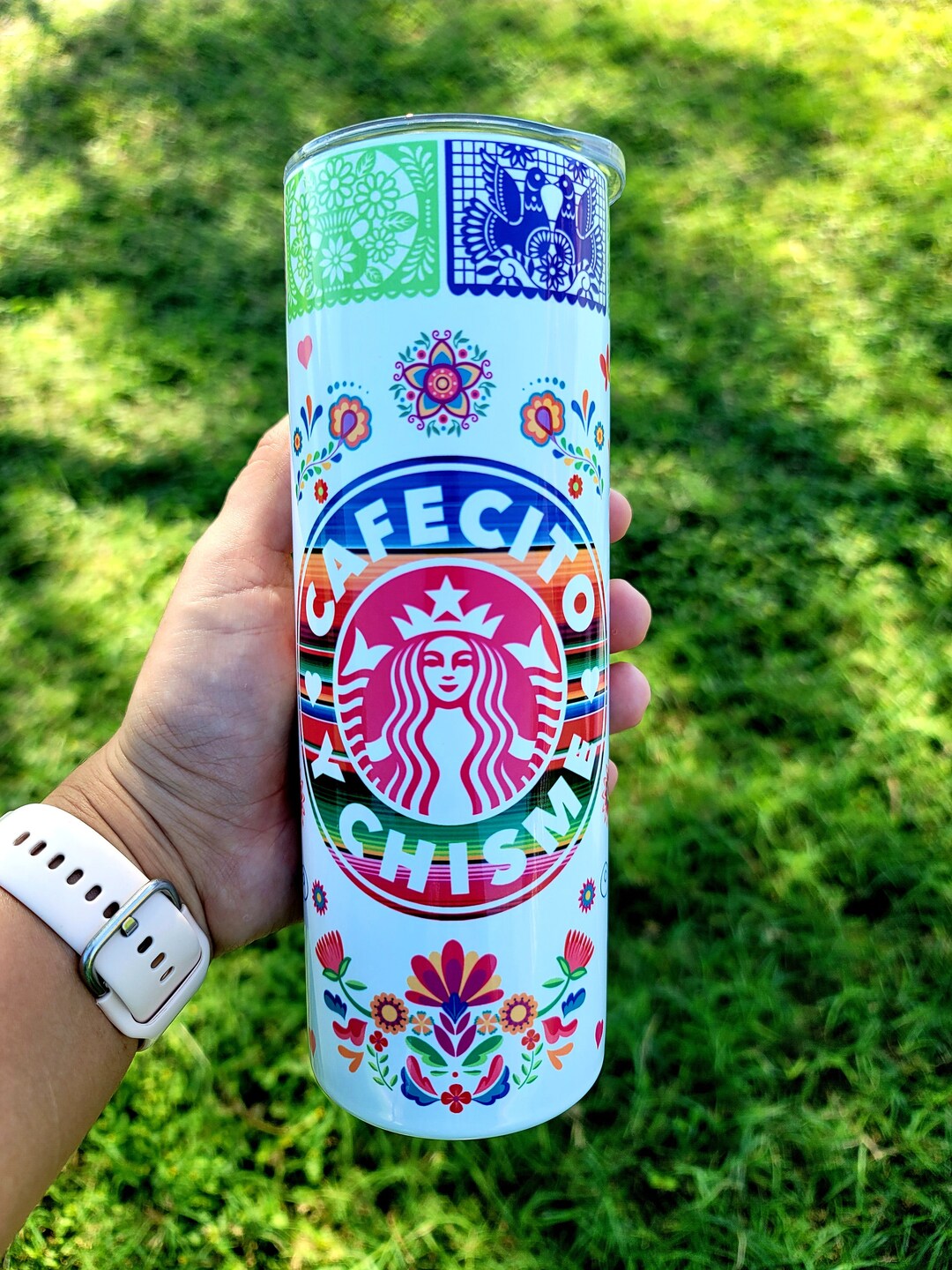 Cafecito Y Chisme 20oz Skinny Tumbler Colorful Mexican Theme Banner ...