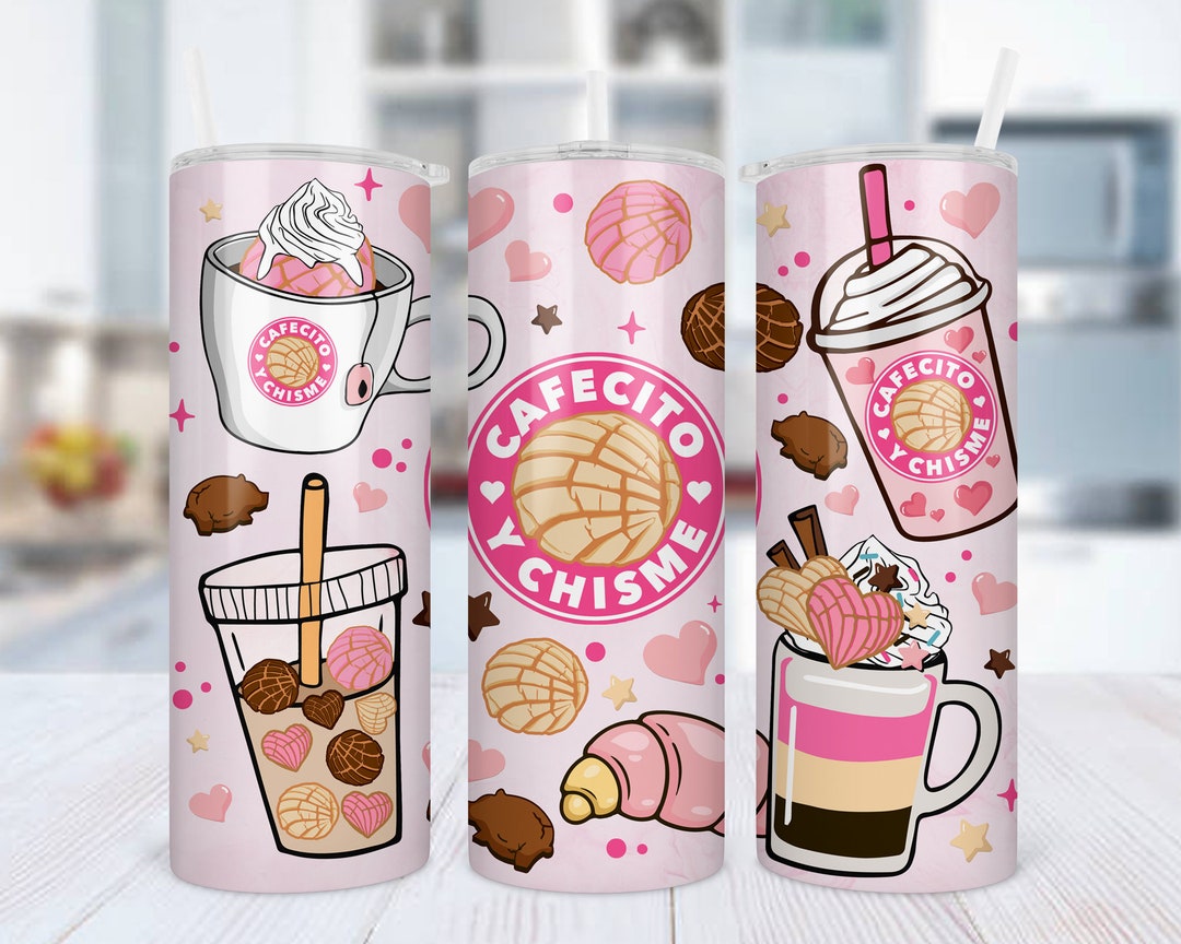 Cafecito Y Chisme 20oz Skinny Tumbler Colorful Mexican Concha Pan Dulce ...