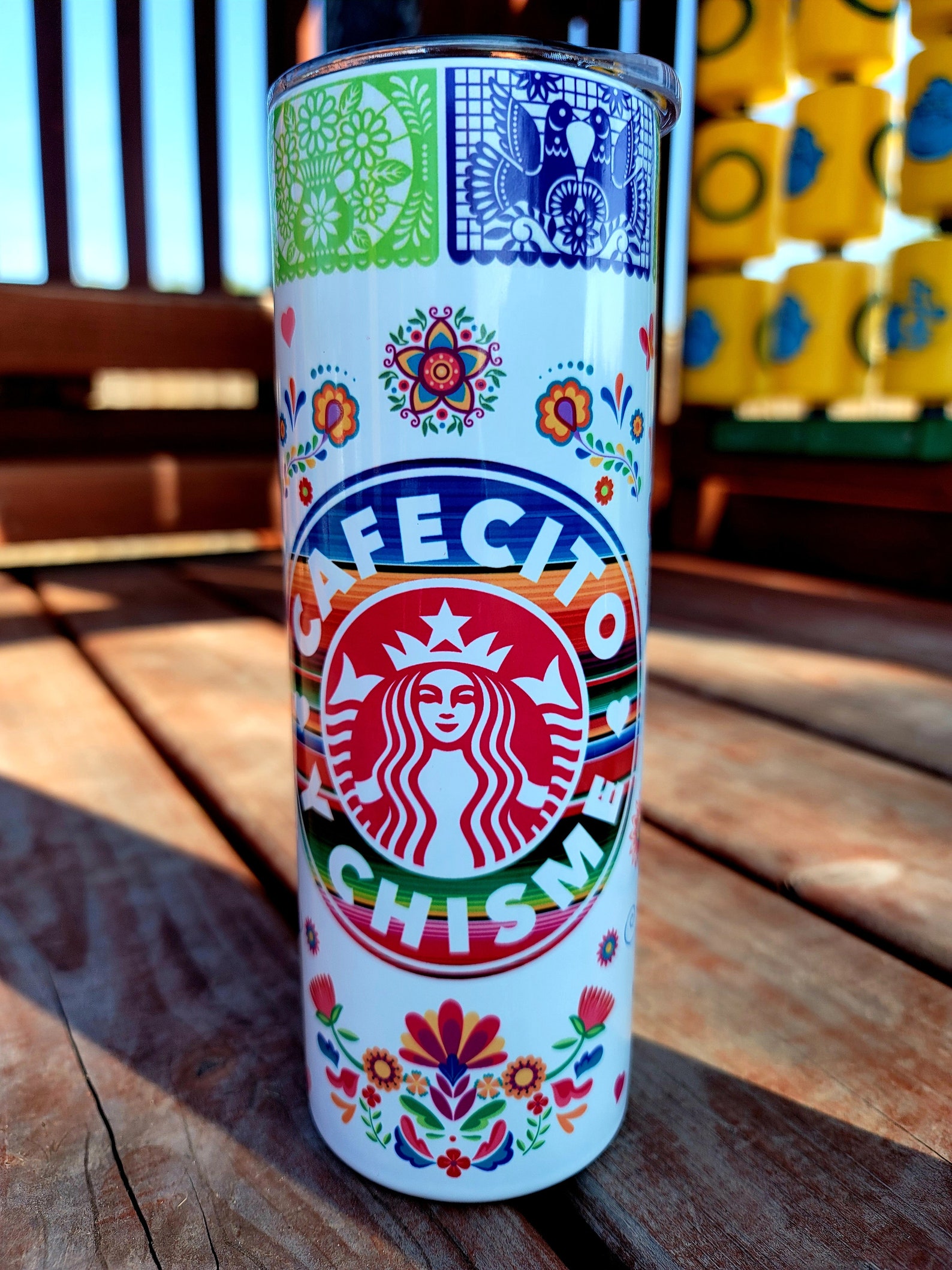 Cafecito Y Chisme 20oz Skinny Tumbler Colorful Mexican Theme - Etsy
