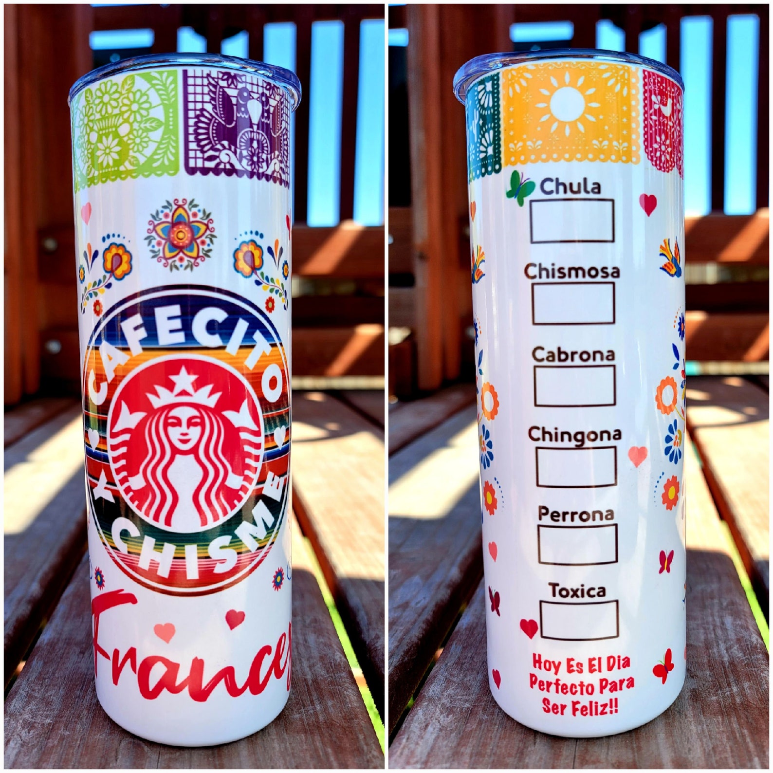 Cafecito Y Chisme 20oz Skinny Tumbler Colorful Mexican Theme Banner ...