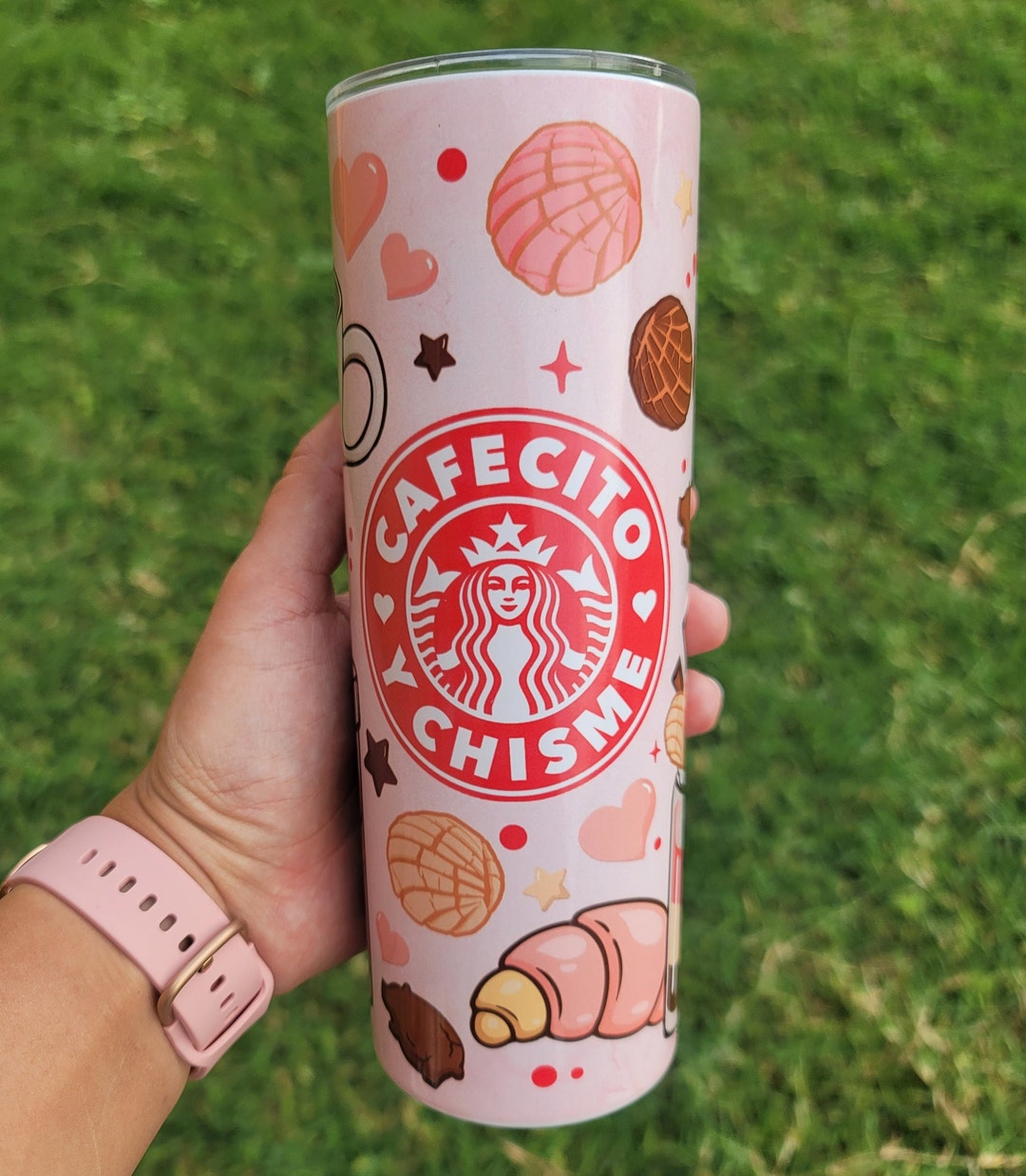 Cafecito Y Chisme 20oz Skinny Tumbler Colorful Mexican Concha Pan Dulce ...