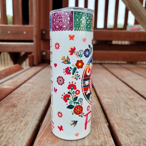 Cafecito Y Chisme 20oz Skinny Tumbler Colorful Mexican Theme Banner ...