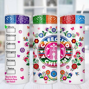 Cafecito Y Chisme 20oz Skinny Tumbler Colorful Mexican Theme Banner ...