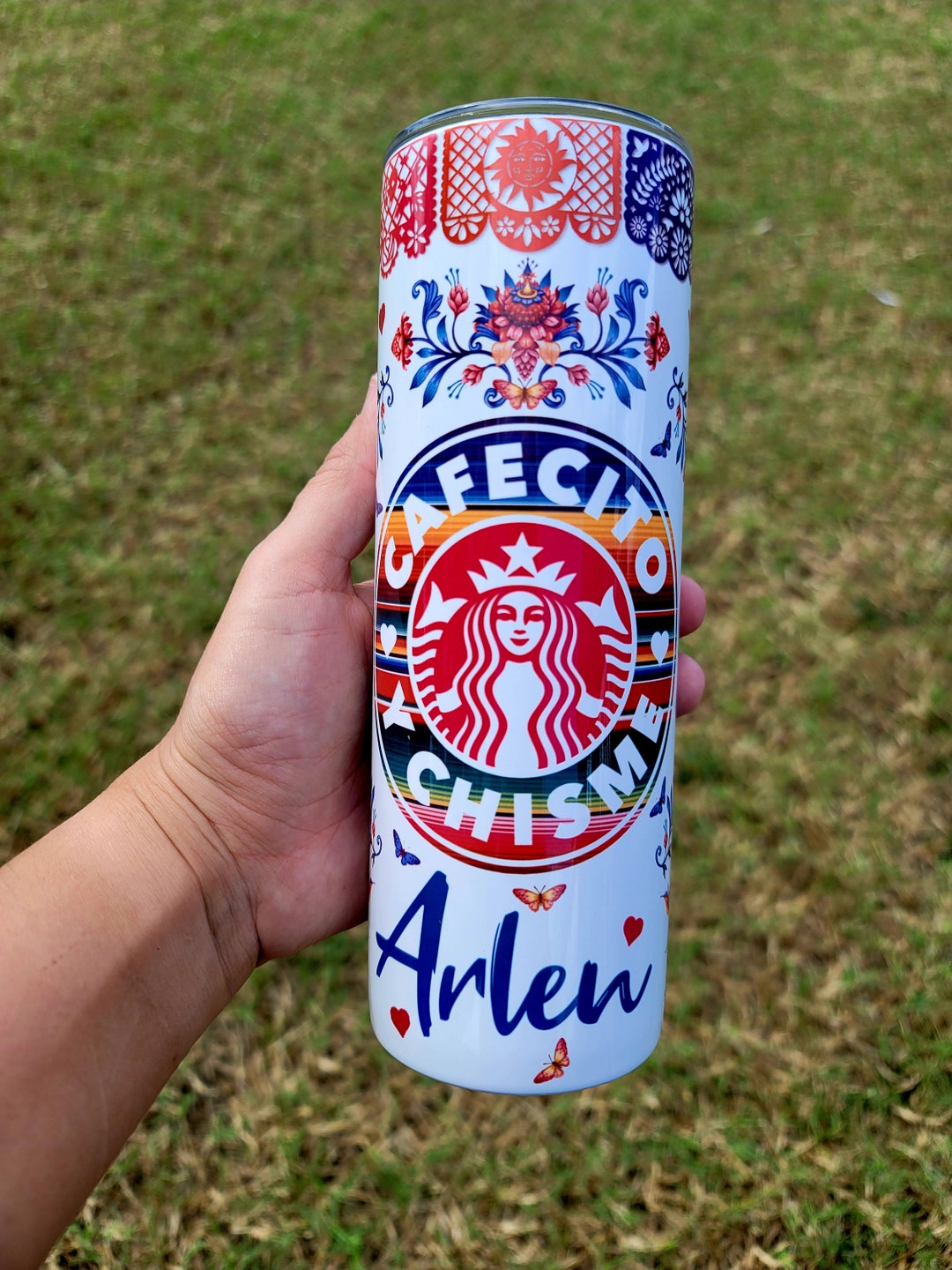 Cafecito Y Chisme 20oz Skinny Tumbler Colorful Mexican Theme Banner ...