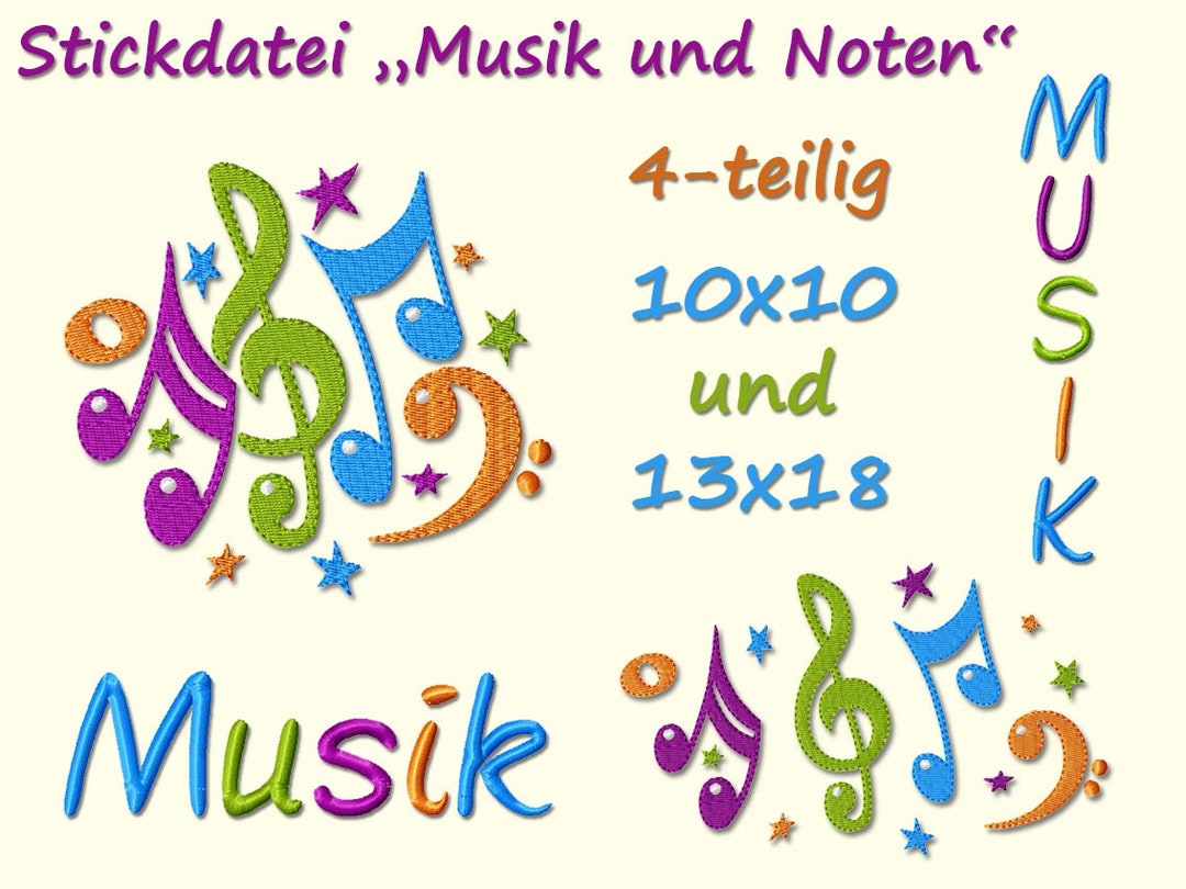 Stickdatei MUSIK UND NOTEN Notenschlüssel Music Notes machine ...