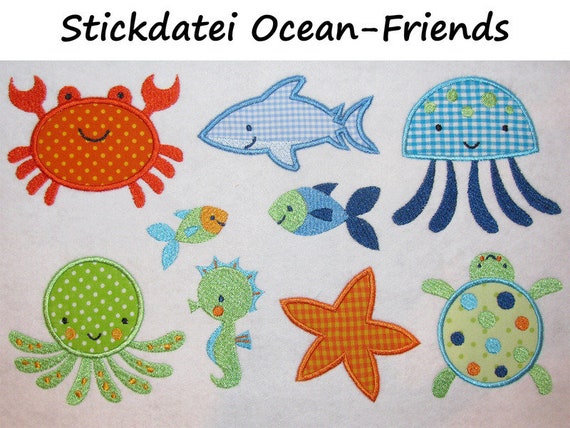 Stickdatei OCEAN FRIENDS 9-teilig Meerestiere Meer | Etsy