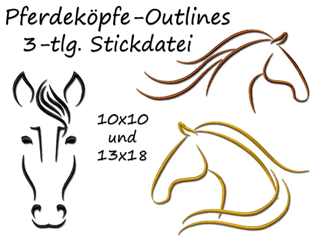 Stickdatei PFERDEKÖPFE OUTLINES Pferdekopf Pferde embroidery - Etsy.de