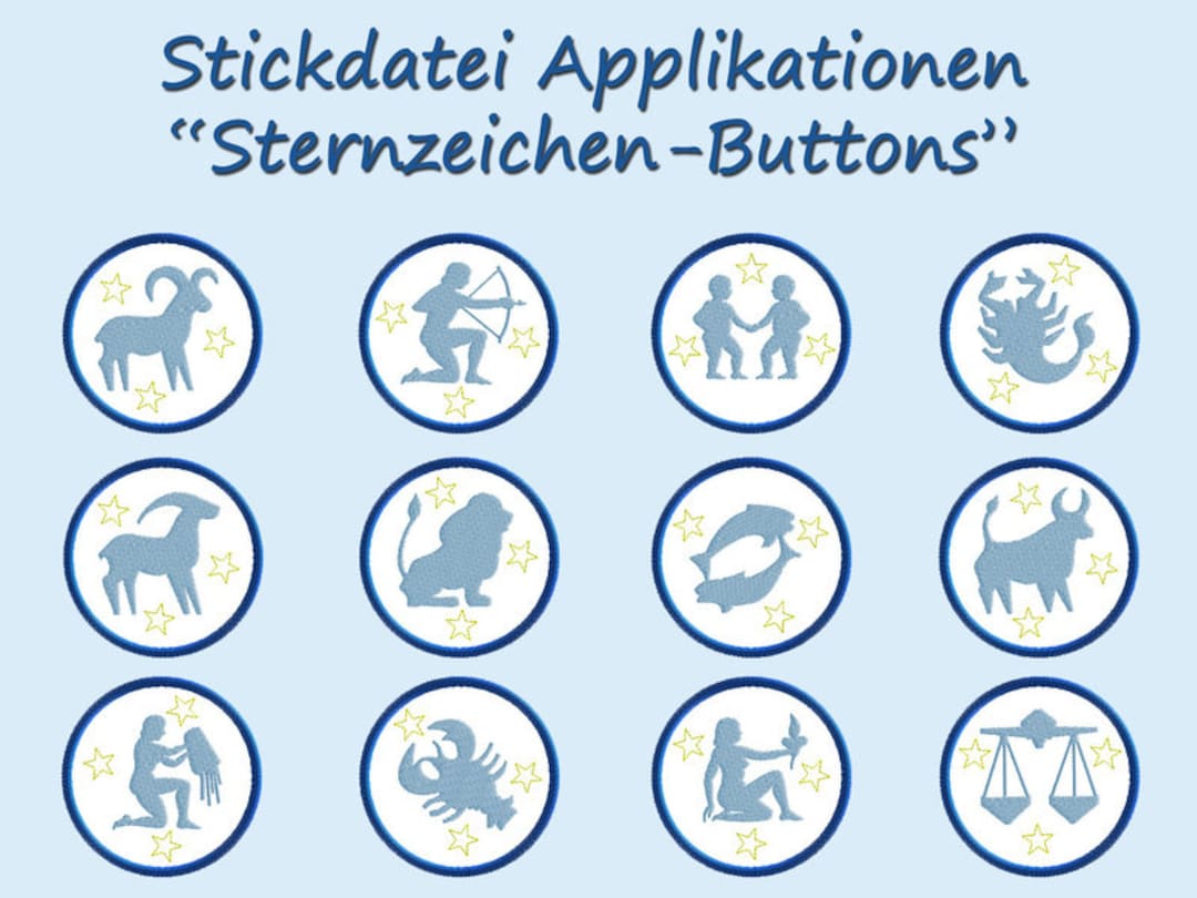 Embroidery File ZODIAC-BUTTONS 12-pcs. Horoscope Machine Embroidery ...