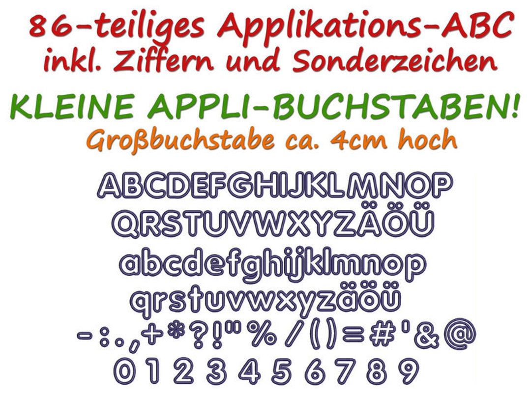 Stickdatei Applikations-Abc Kleine Zeichen 86-Tlg. - Etsy.de