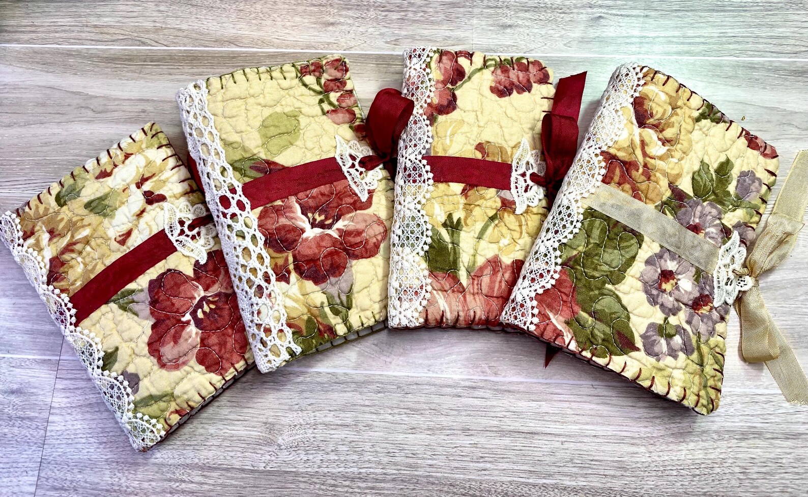 Handmade Needle Book Honey Golden and Brick Red Floral 3 - Etsy