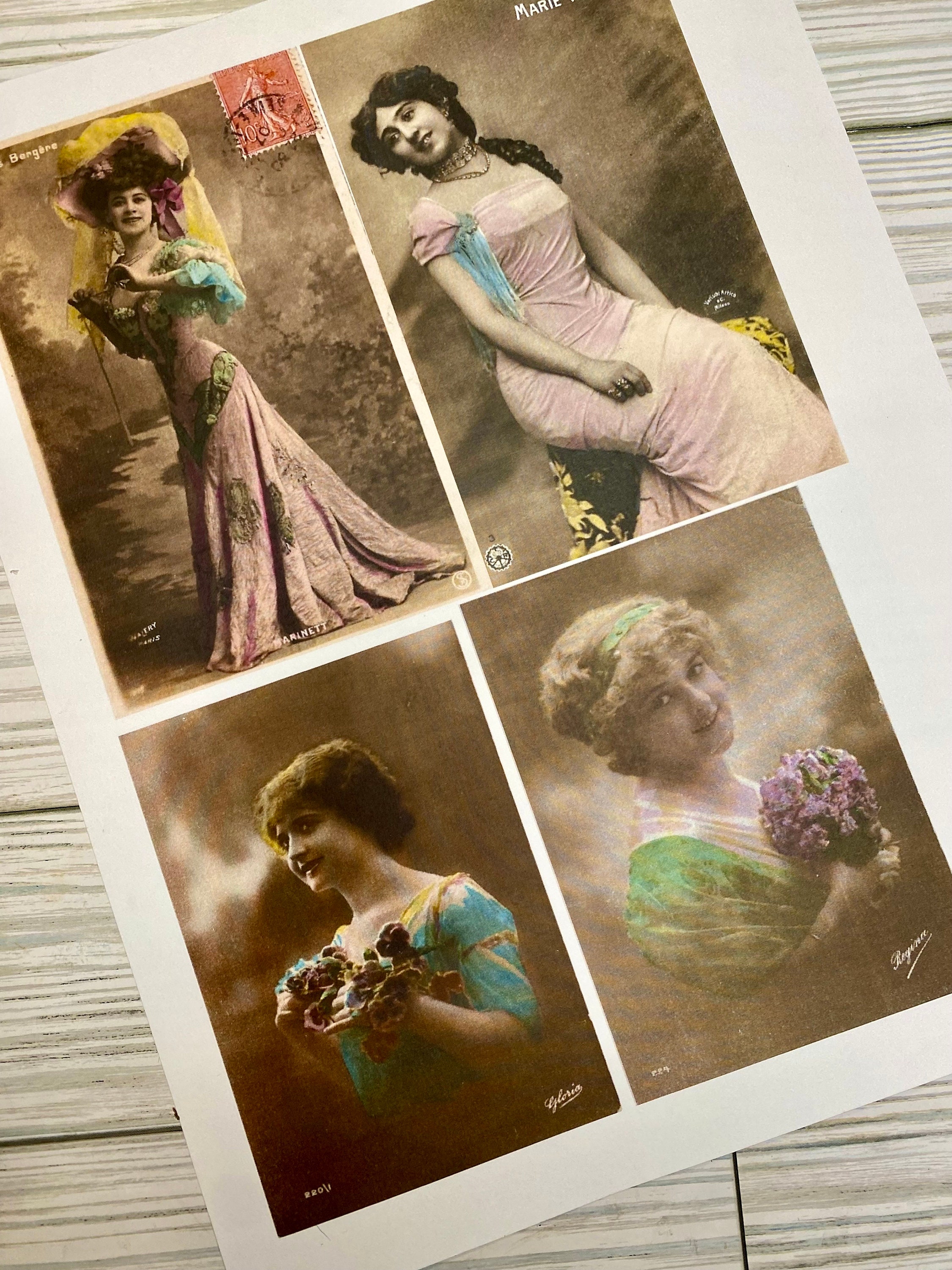 French Colorized Ladies Vintage Postcards Digital Collection - Etsy